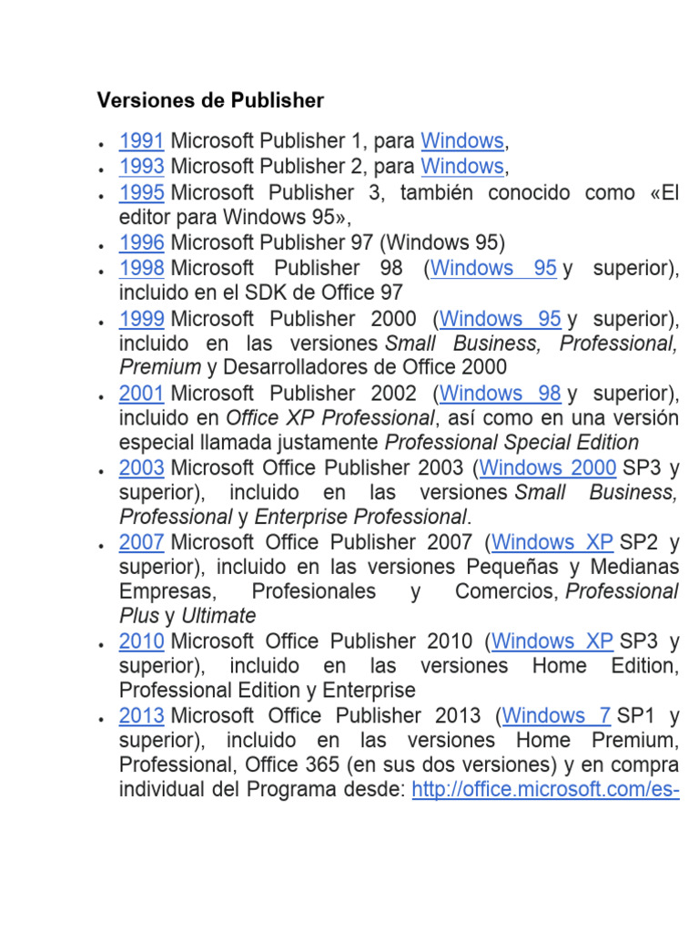 Versiones de Publisher | PDF