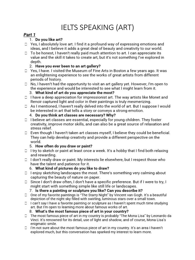 IELTS SPEAKING - Art | PDF | Creativity