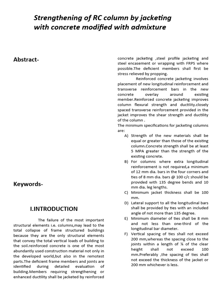 Strengthening of RCC Columns by Retrofitting | PDF | Concrete ...