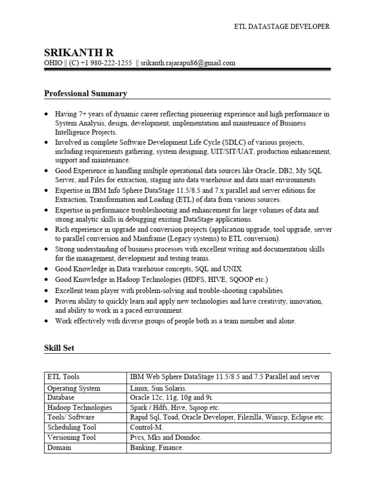 ETL DataStage Developer Profile | PDF | Data Warehouse | Computing
