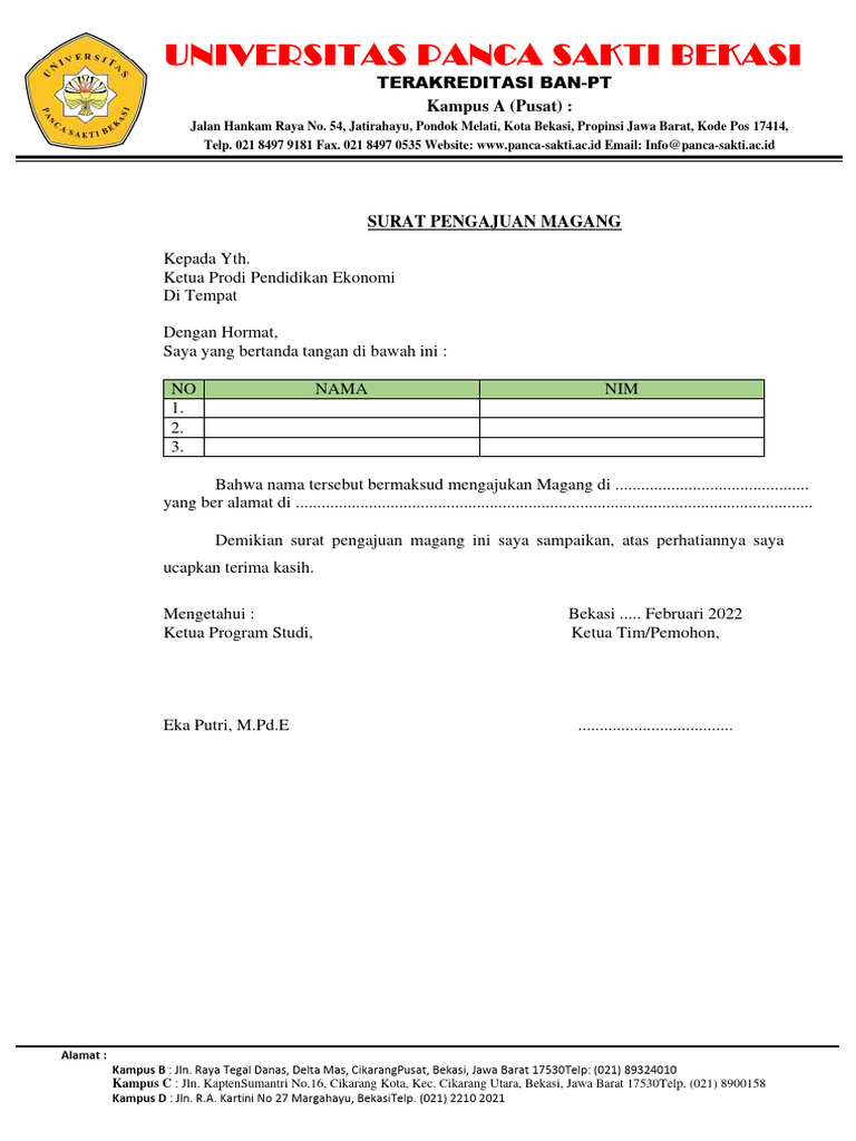 Surat Pengajuan Magang | PDF