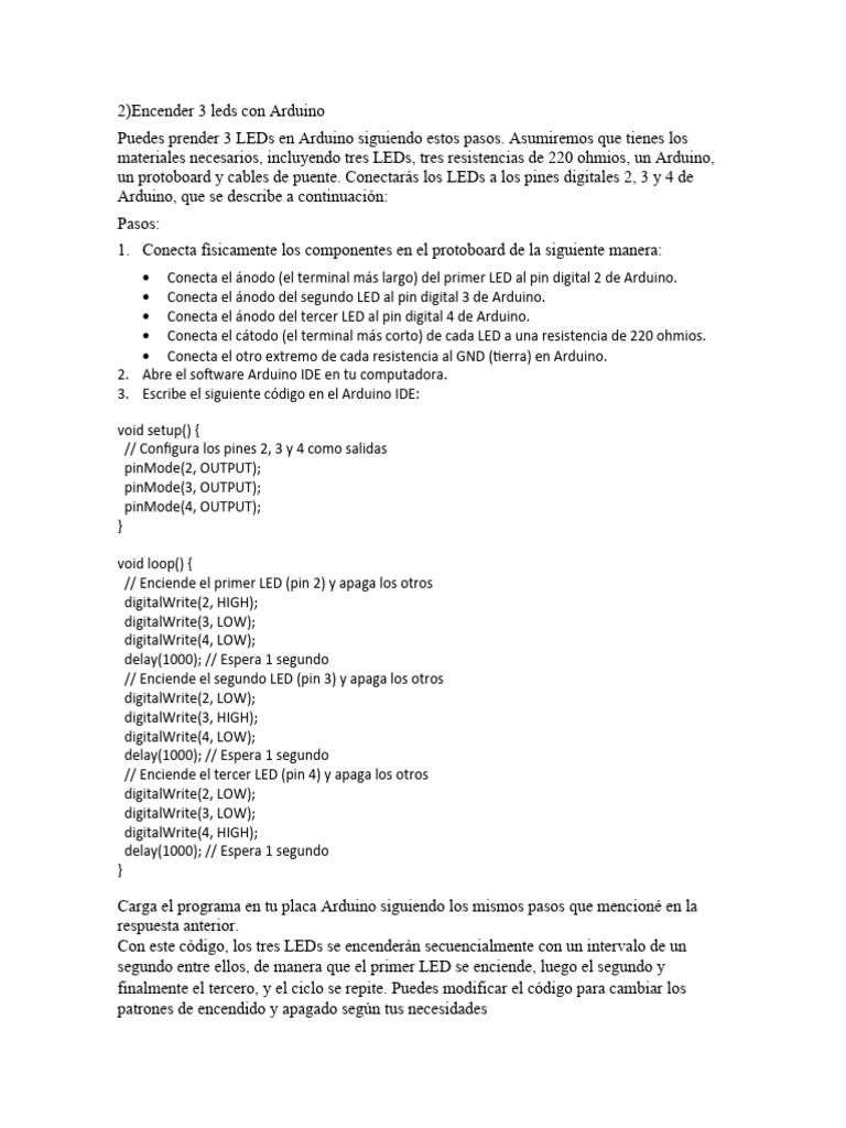 Encender 3 Led Arduino | PDF | Computadoras
