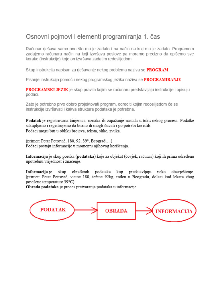 Osnovni Pojmovi I Elementi Programiranja 1 | PDF