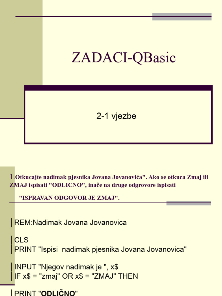 ZADACI QBasic Vježba 2 | PDF