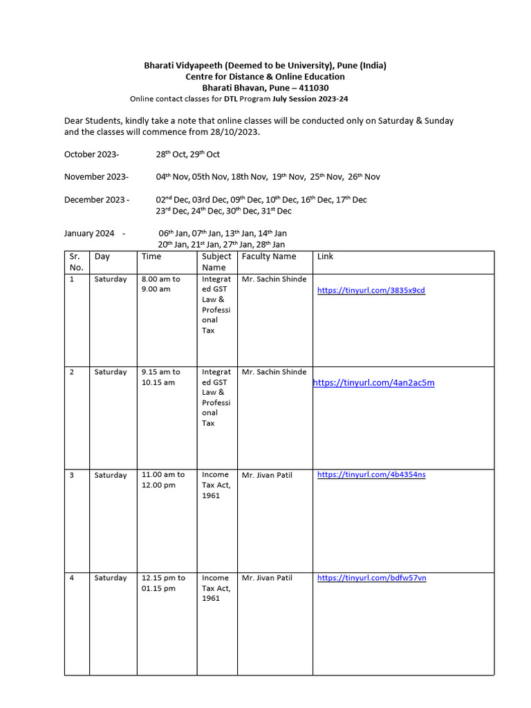 DTL Online Class Schedule 2023-24 | PDF | Taxes | Government Finances