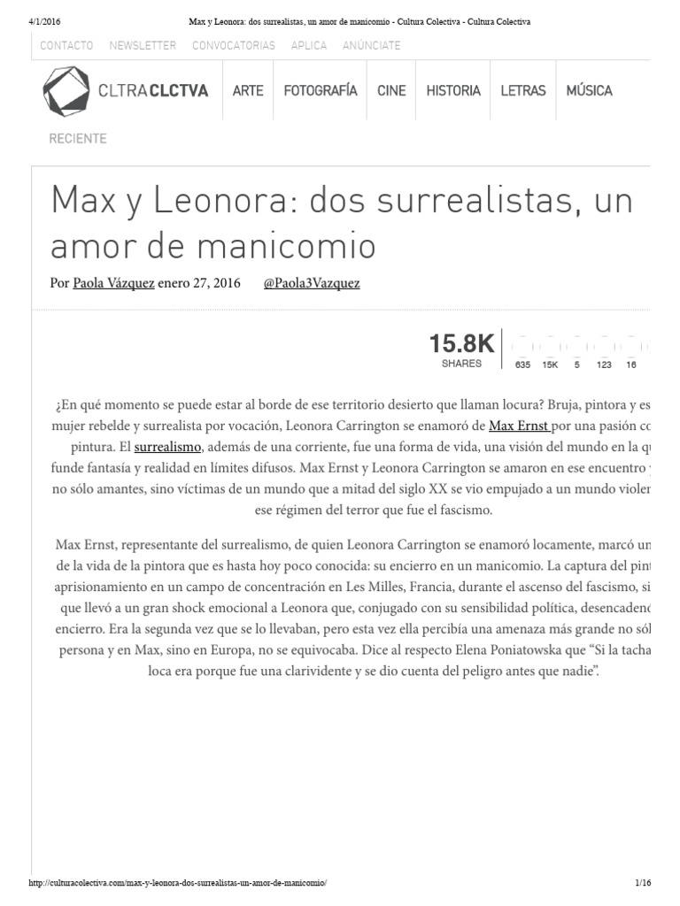 Max y Leonora - Dos Surrealistas, Un Amor de Manicomio - Cultura Colectiva - Cultura Colectiva ...