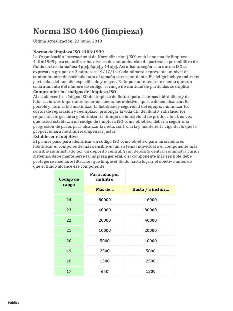 Optimización de Limpieza ISO 4406 | PDF | Hogar, jardinería y bricolaje ...