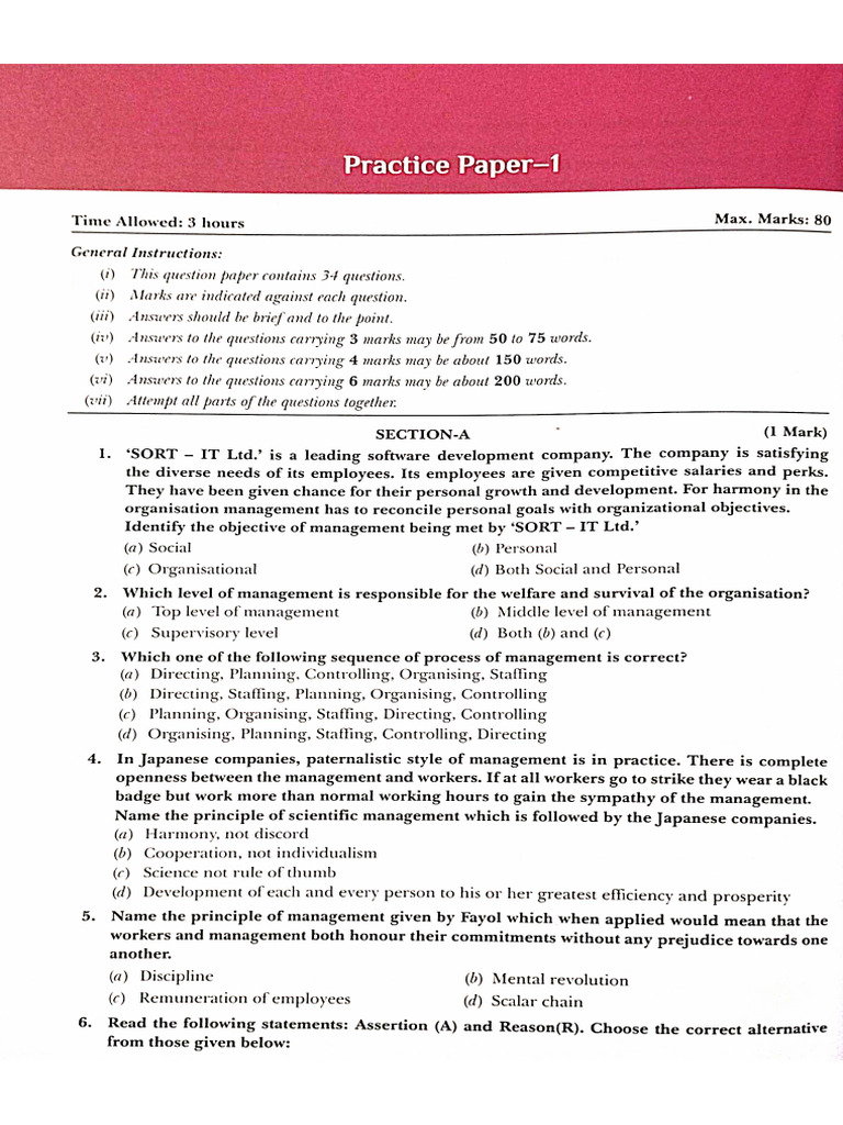 Business Studies Practice Paper 1 | PDF