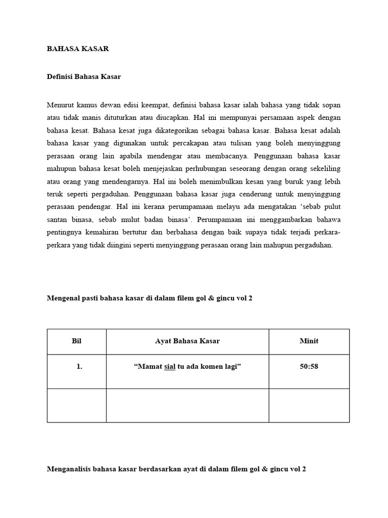 Definisi dan Contoh Bahasa Kasar | PDF | Kajian Bahasa Asing