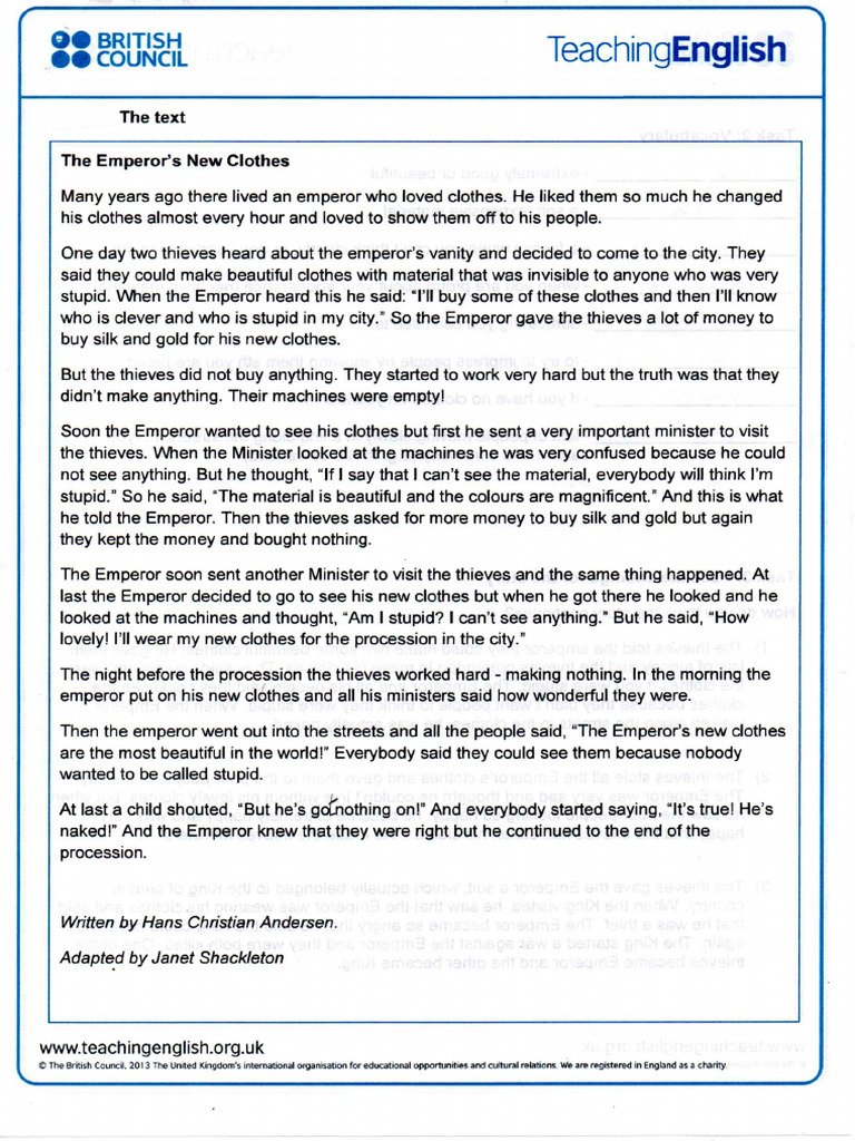 The Emperors New Clothes Text | PDF