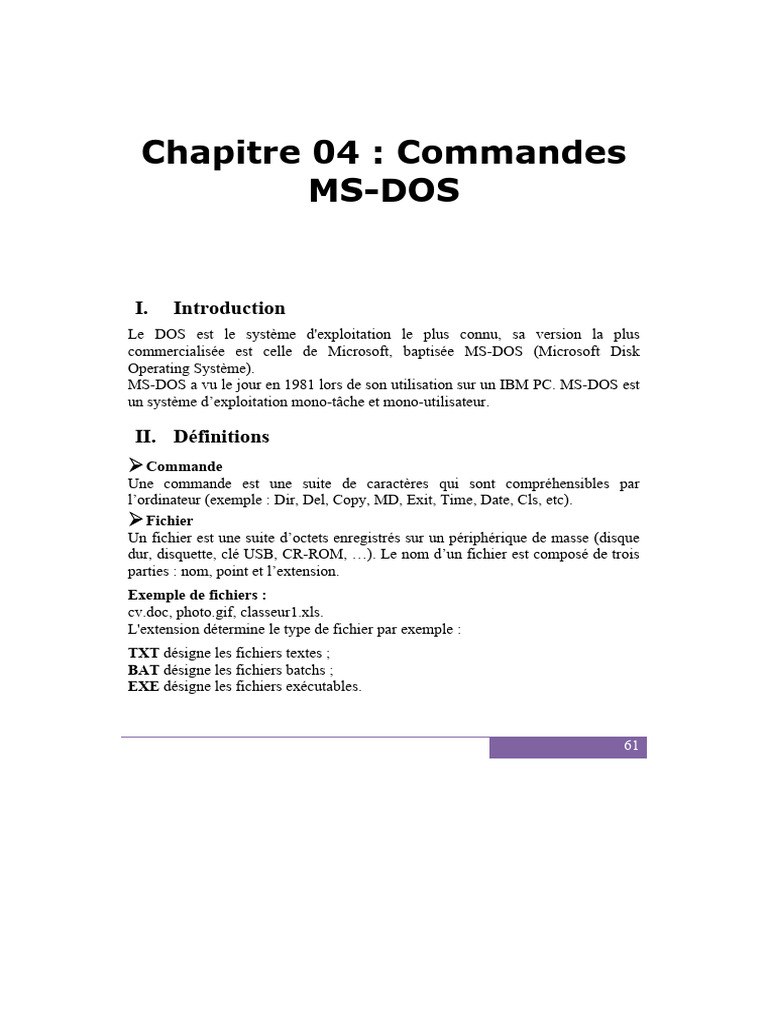 Chapitre 04 Commandes MS-DOS | PDF | Fichier informatique | Répertoire (informatique)
