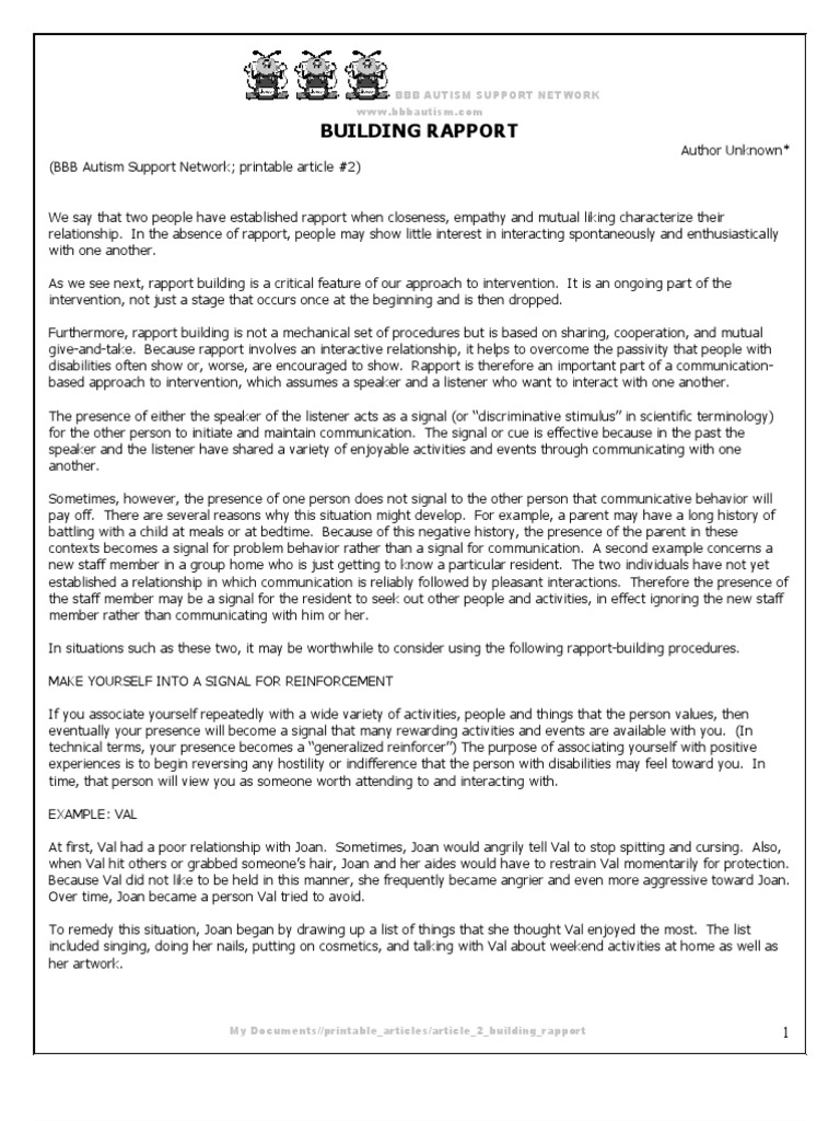 Building Rapport in Autism Support | PDF | Reinforcement | Friendship