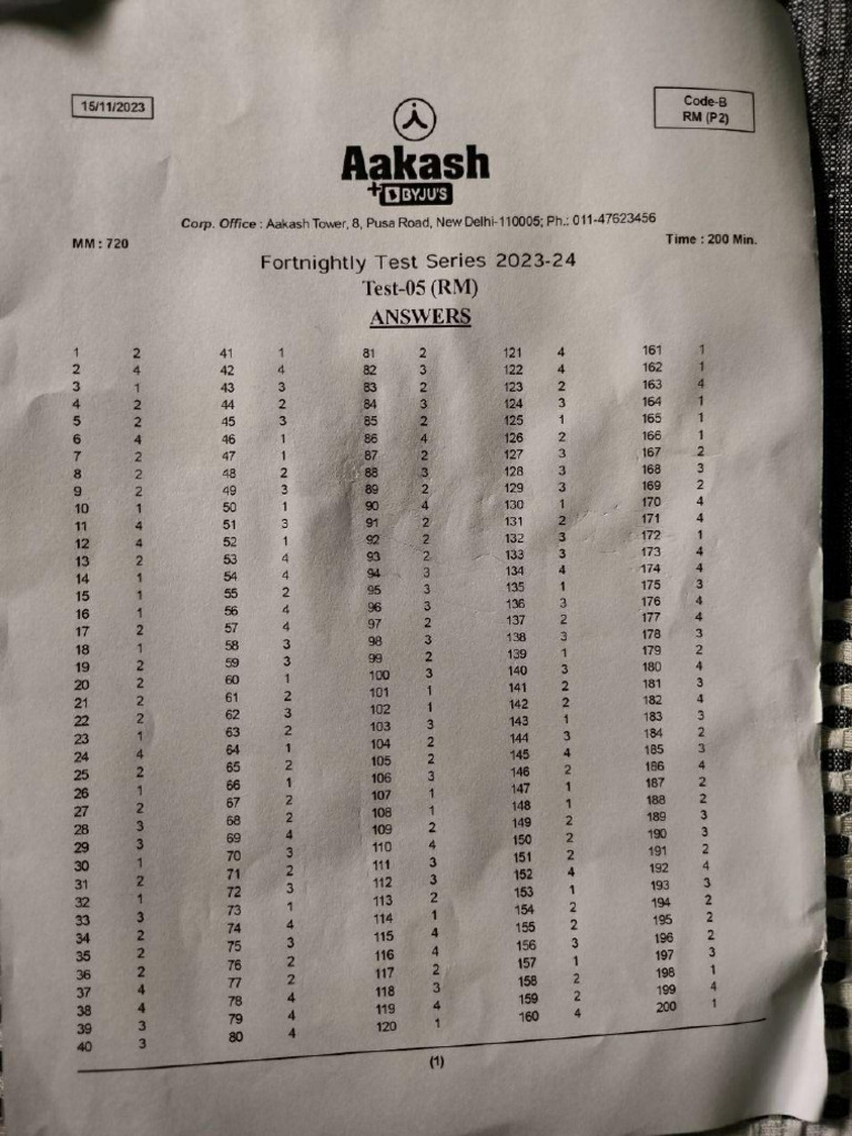 FT-05 Answer KEY (RM Phase-02) | PDF