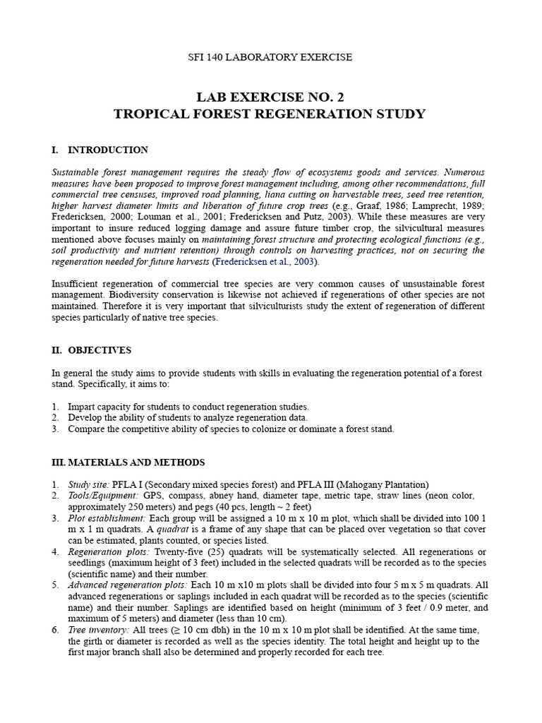 SFI Lab Exercise 2 Tropical Forest Regeneration Study.docx | PDF | Forests | Trees