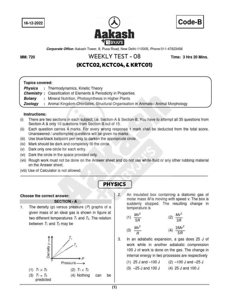 WT-08 - Target Batches - Code-B - (18-12-2022) | PDF | Photosynthesis | Gases