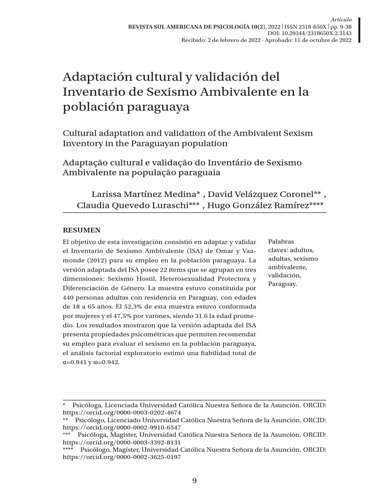 Adaptacion Cultural y Validacion Del Inv | PDF | Alfa de Cronbach | Sexismo