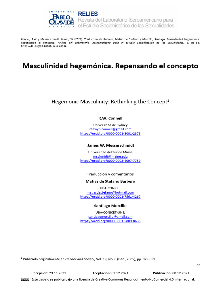 Connell y Messerchmidt Masculinidad Hege | PDF | Masculinidad | Género