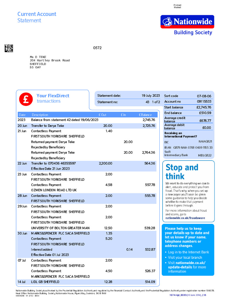 Bank Statement | PDF | Interest | Cheque