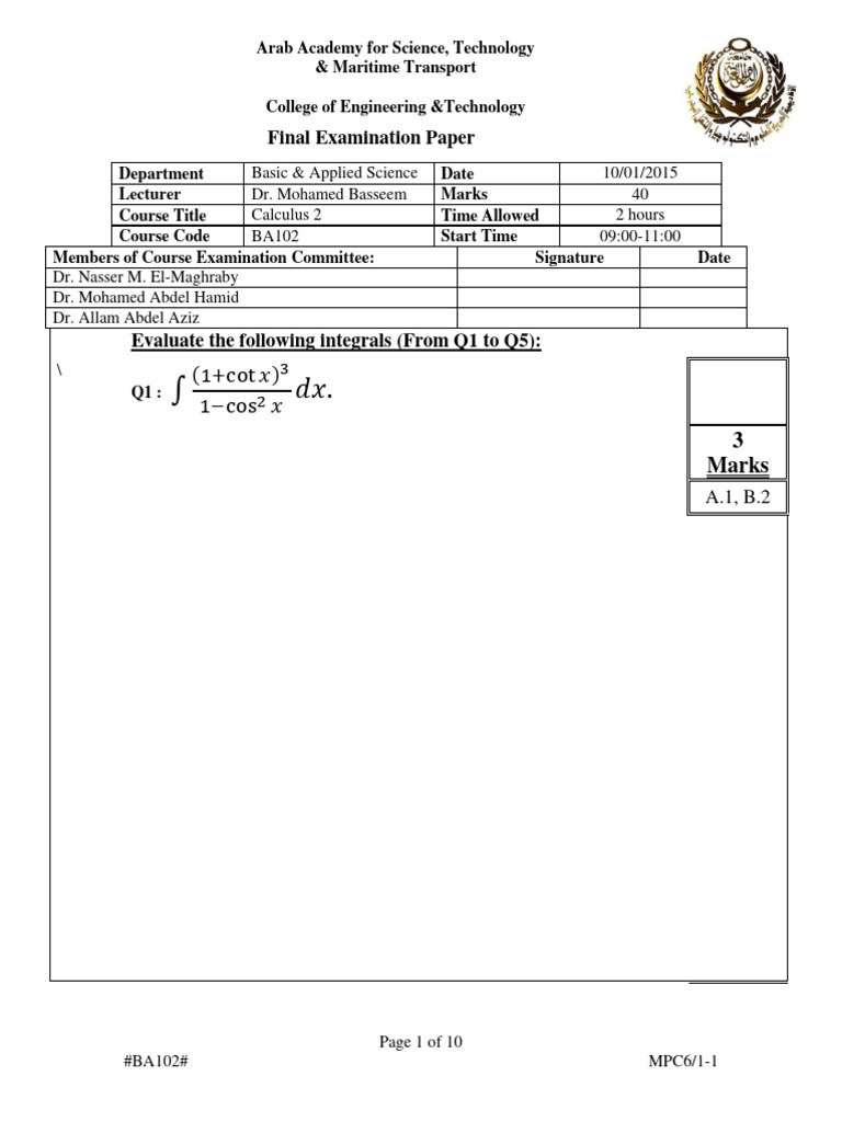 Calculus II-BA102 1st 2014-2015 - e | PDF | Mathematical Objects ...
