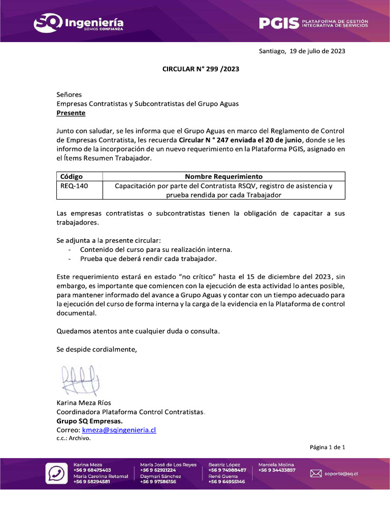 Circular Recordatorio Nuevo Requerimiento Items Trabajador | PDF