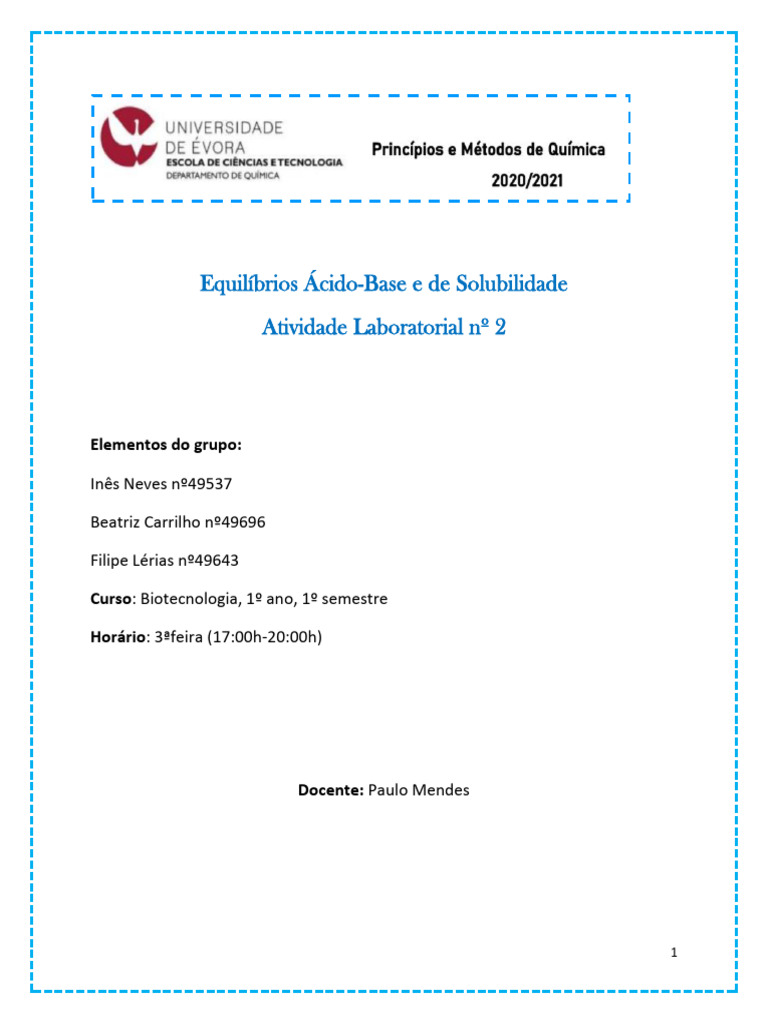 PL2 - Equilíbrios Ácido-Base e de Solubilidade 2 | PDF | Ácido | Ph