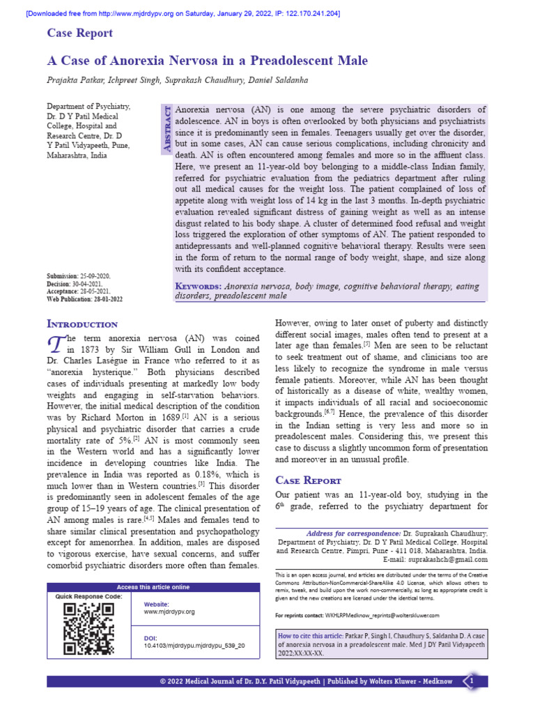 A Case of Anorexia Nervosa in A Preadolescent Male | PDF | Anorexia ...