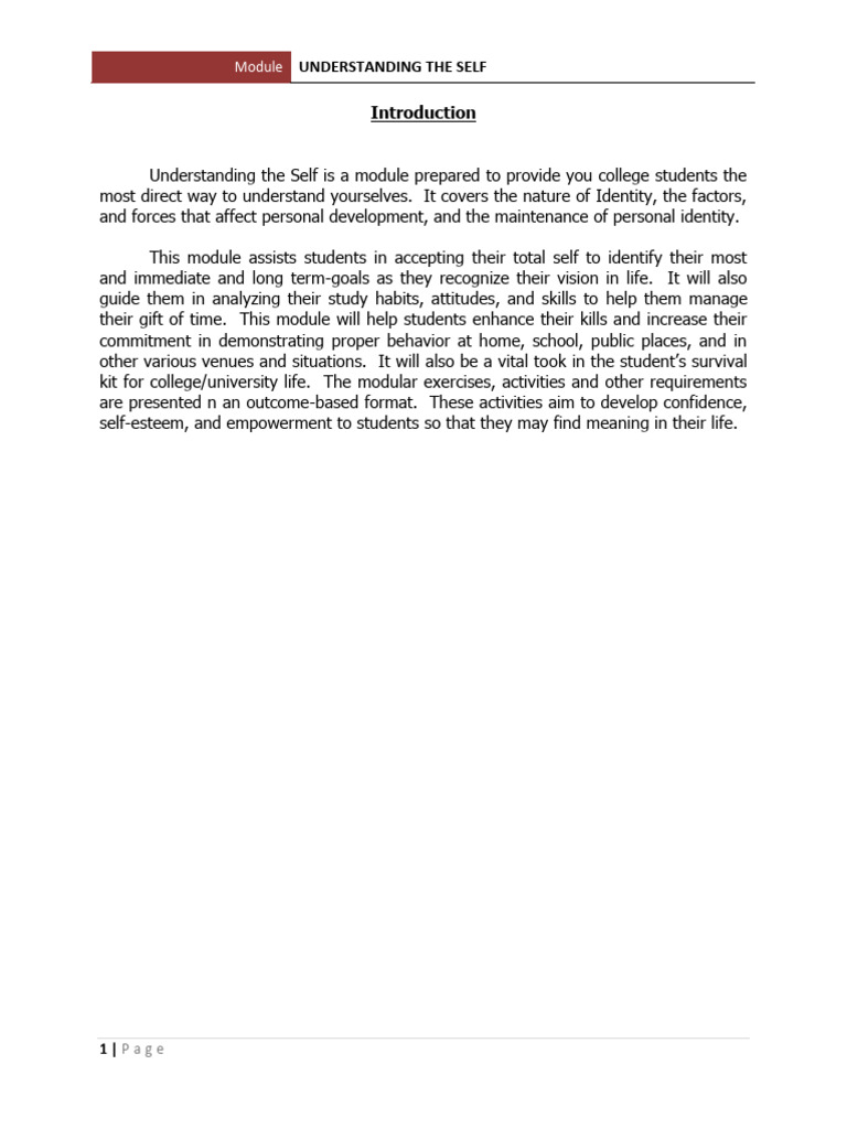Understanding The Self Module | PDF | Id | Philosophy Of Self
