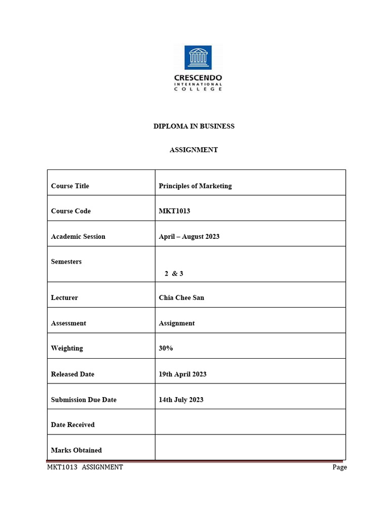Woang Zhe Kai - MKT1013 - Assignment | PDF | Market Segmentation | Business Process