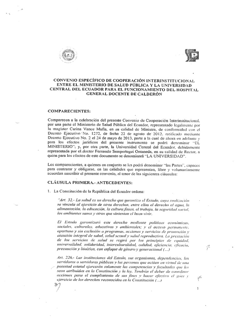 Convenio de Cooperacion Interinstitucional Uce-Hgdc Docencia | PDF