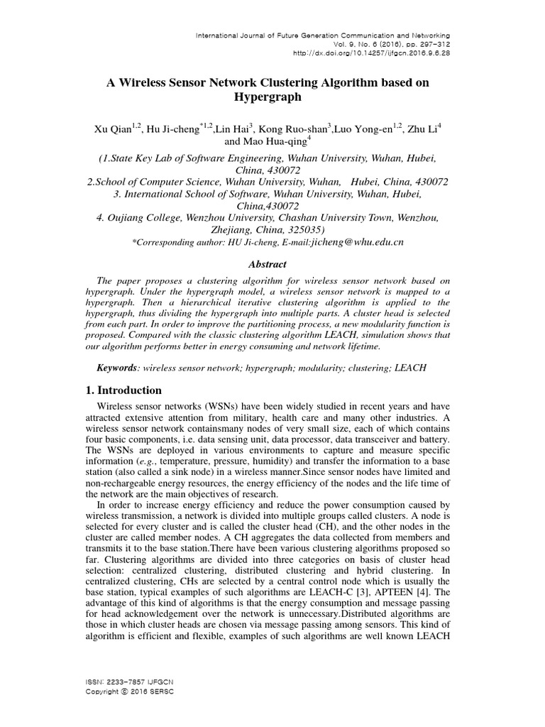 A Wireless Sensor Network Clustering Algorithm Based On Hypergraph | PDF | Wireless Sensor ...