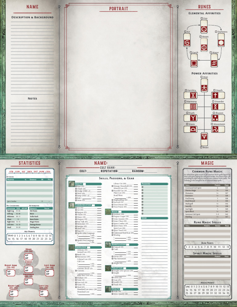 CHA4035 Runquest - Starter Set - Blank Character Folio (Fillable) | PDF