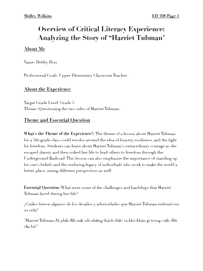 Critical Literacy on Harriet Tubman | PDF | Narrative | Cognition