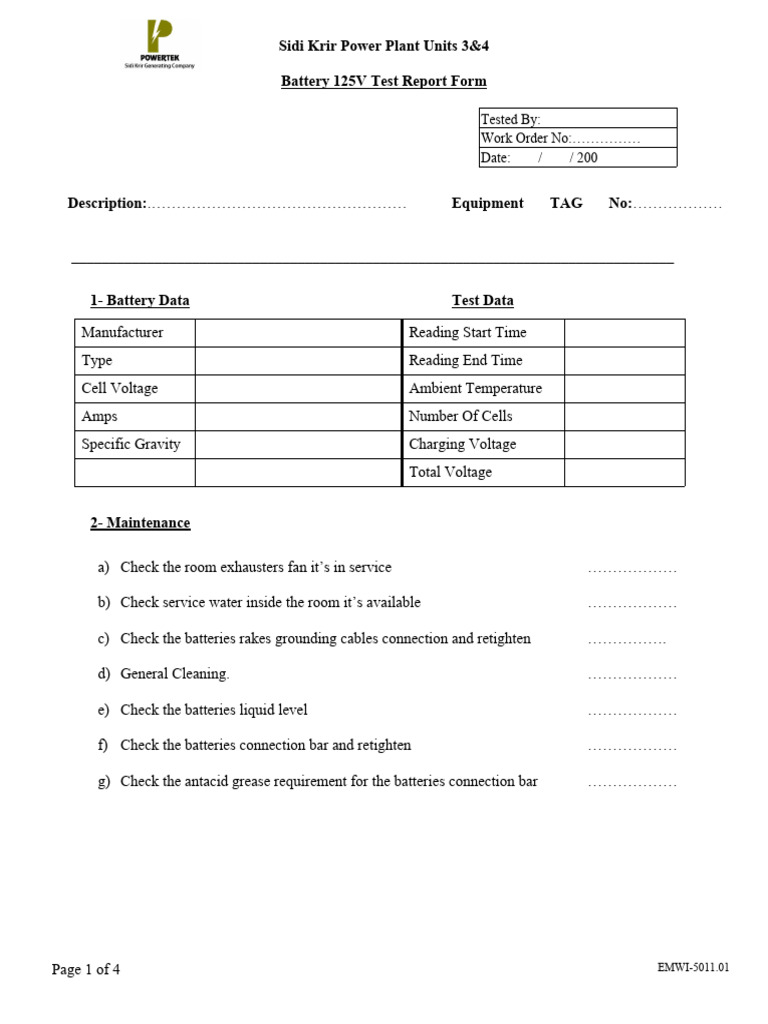 EMWI-F.5011.01.Battery 125V Test Report Form1_1 | PDF | Electricity ...