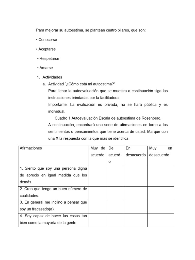 Actividad de Autoestima | PDF | Autoestima