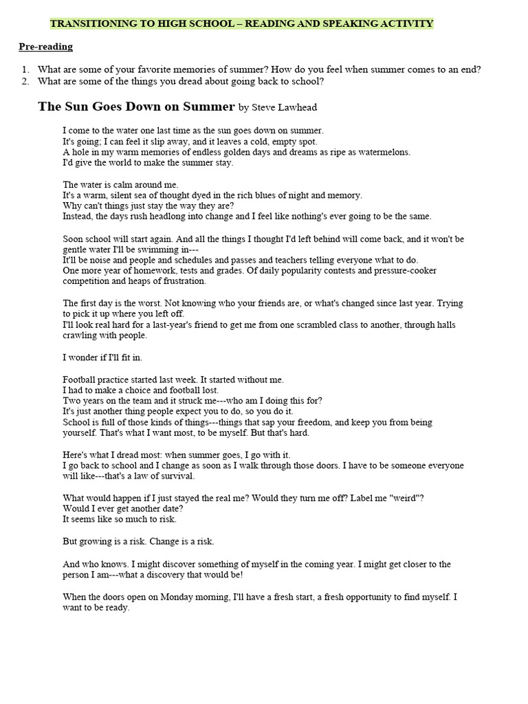 TRANSITIONING TO HIGH SCHOOL | PDF