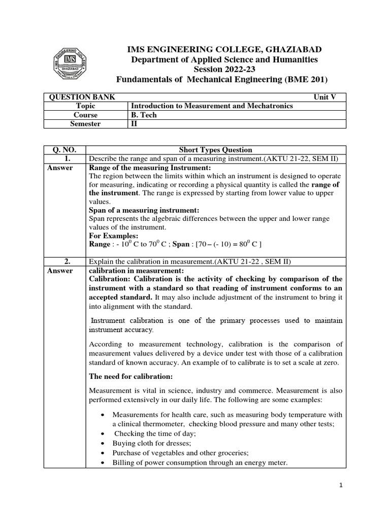 Unit V (BME 201) Question With Answer For CT 2 (Fundamentals of Mechanical Engineering ) 170223 ...