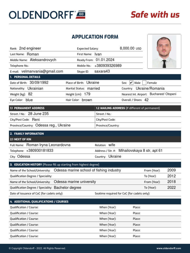 Oldendorff CV Roman Ivan 2nd Eng | PDF | Sailor