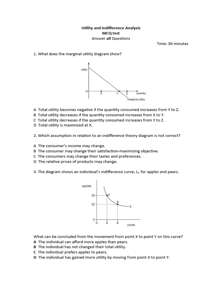 Utility Ic Mcqs | Download Free PDF | Utility | Economic Theories