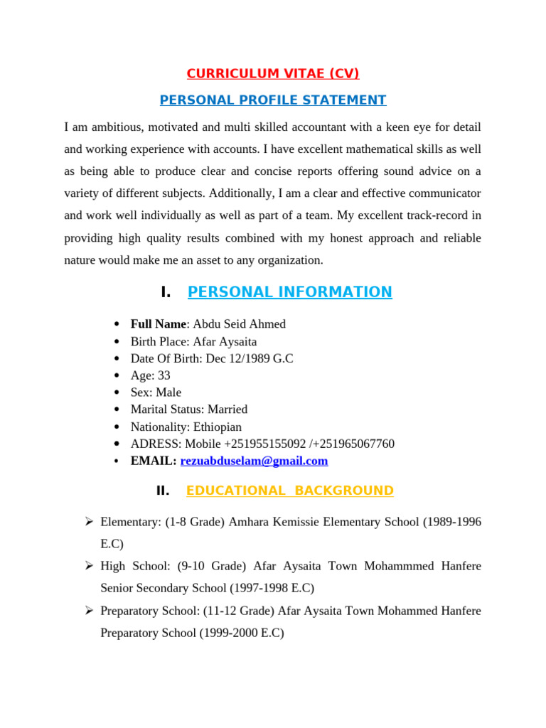 CV 2015 | PDF | Ethiopia