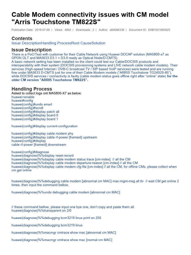Cable Modem Connectivity Issues With CM Model | PDF | Cable Television ...