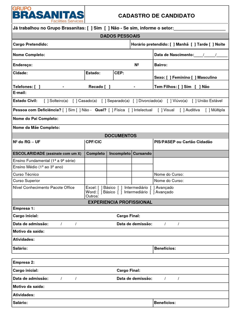 Ficha de Cadastro de Candidato | PDF