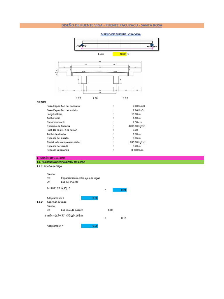 3.2. DISEÑO-DE-PUENTE-LOSA-VIGA 10metros | Descargar gratis PDF | Viga ...