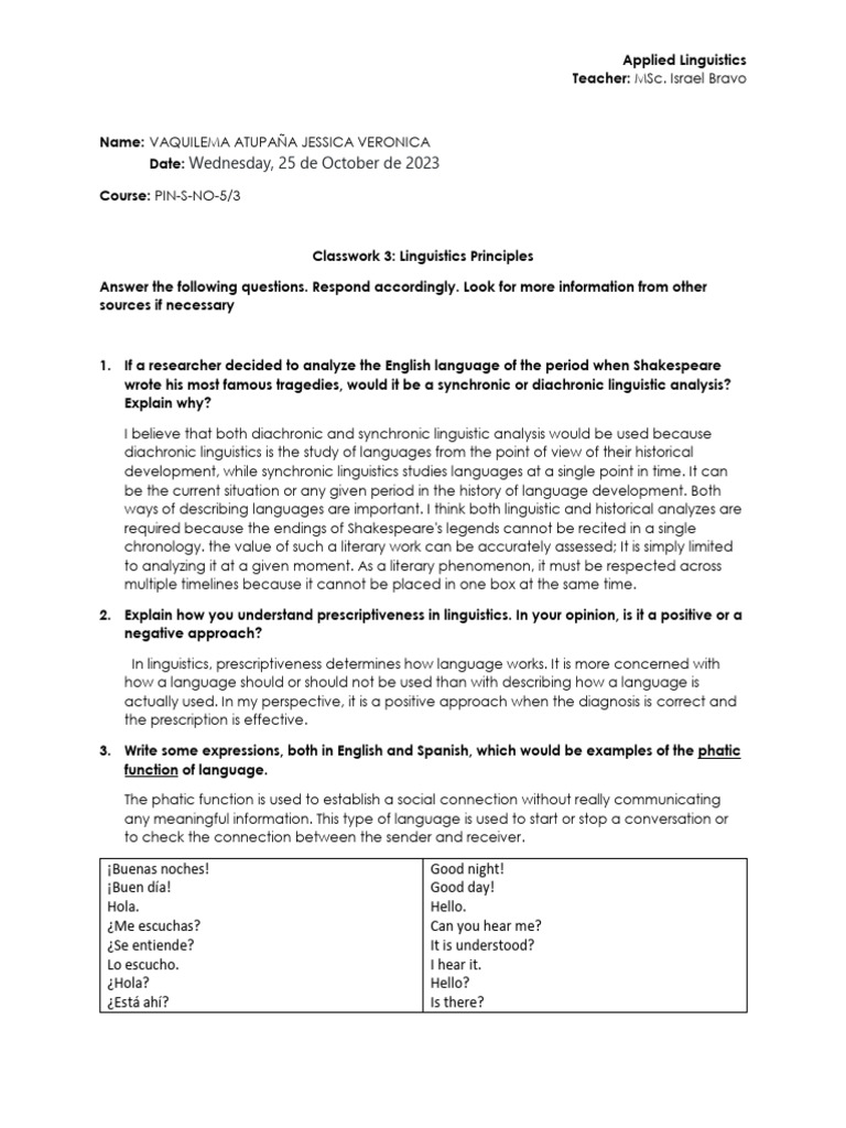 Classwork 3 Linguistics Principles Pdf Linguistics Cognitive Science