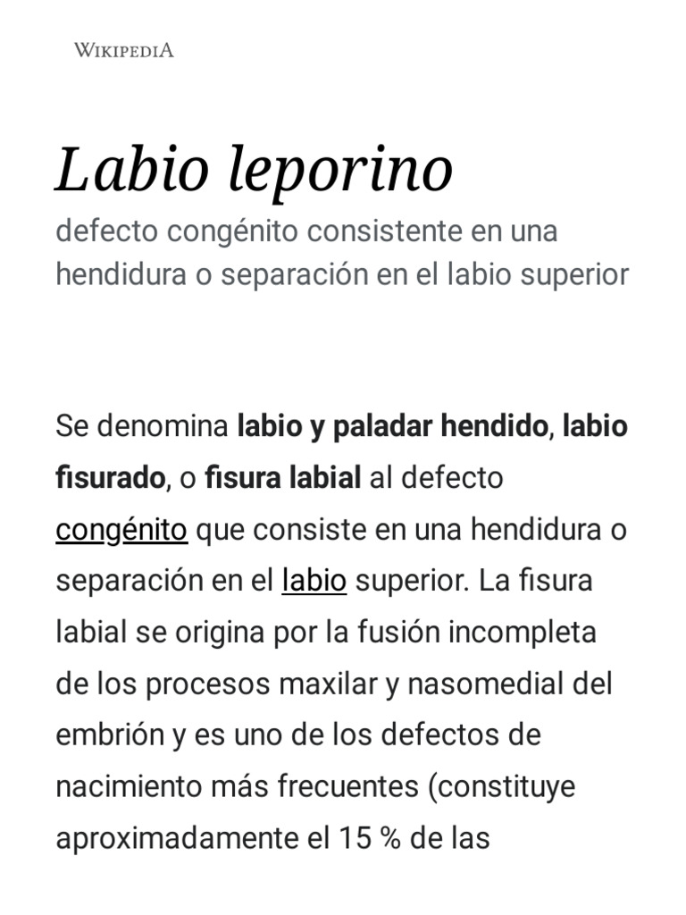 Labio Leporino: Definición y Tratamiento | PDF | Cara | Boca
