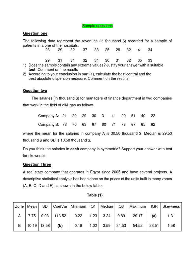 Sample Questions | PDF | Estimation Theory | Statistical Analysis