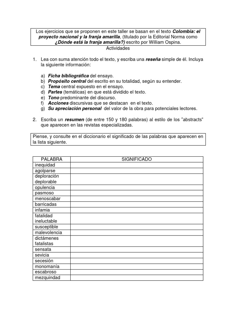 Taller Donde Esta La Franja Amarilla 10 | PDF | Colombia