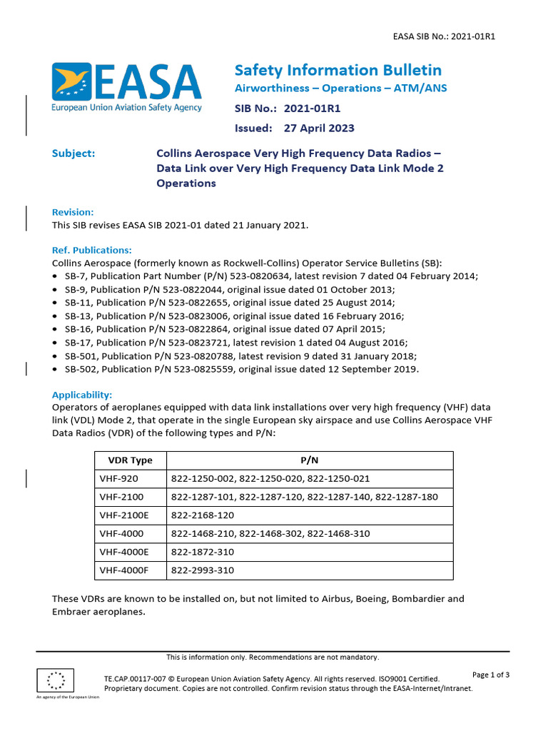 SIB No 202101R1 Safety Information Bulletin | PDF | Aviation | Transport