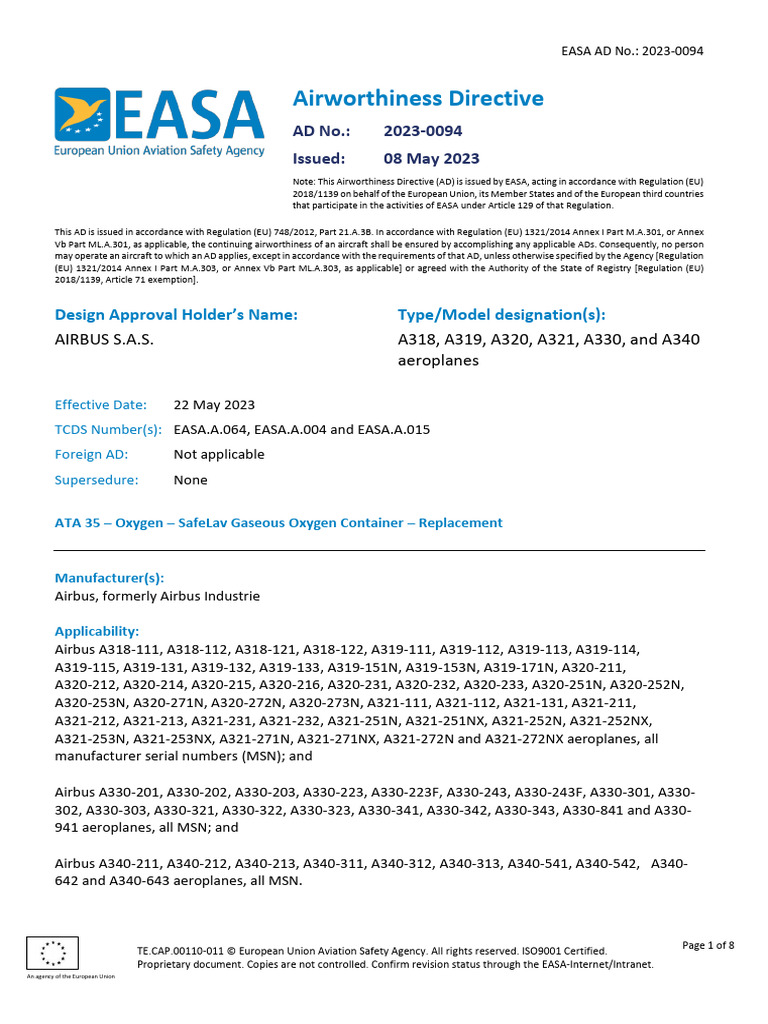 Easa Ad 2023-0094 | PDF | Aviation | Airbus