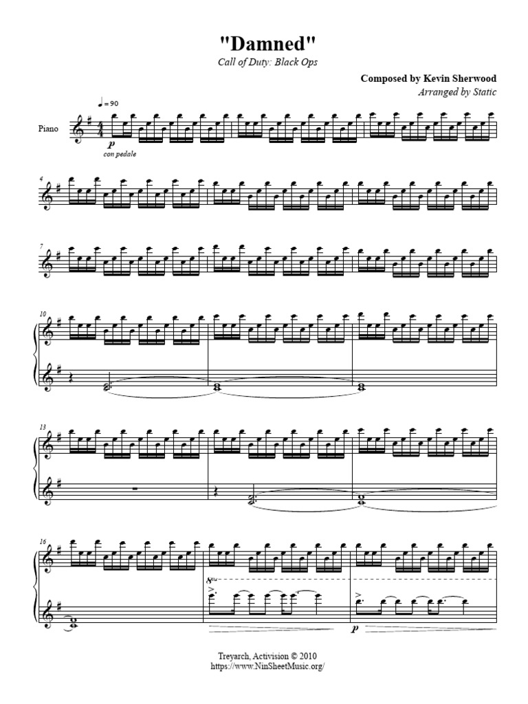 Damned Piano Sheet Music | PDF