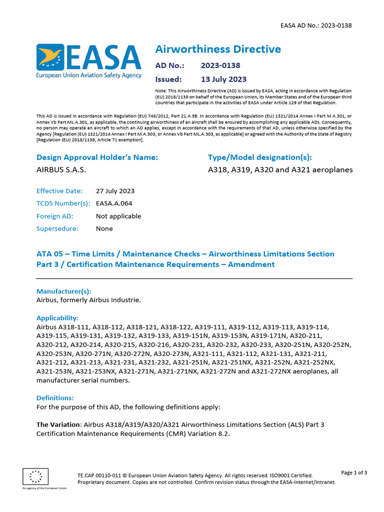 2023-0138 Airworthiness Directive | PDF | Aviation | Airbus